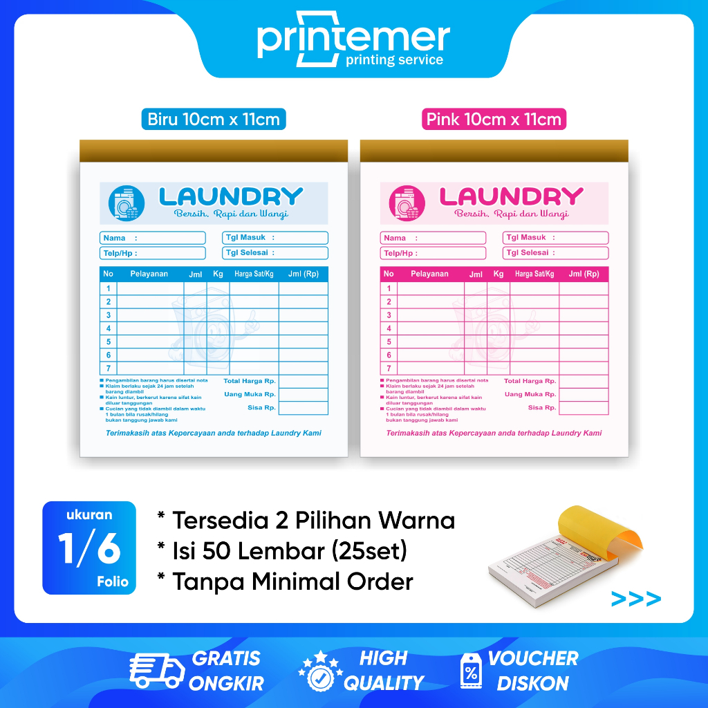 Jual Nota Laundry Siap Pakai 2 Ply (Non Custom) | Shopee Indonesia