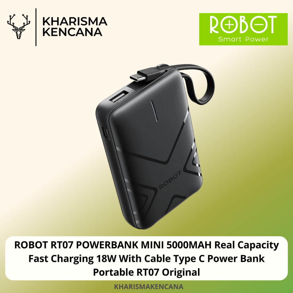 Jual ROBOT RT07 POWERBANK MINI 5000MAH Real Capacity Fast Charging 18W ...