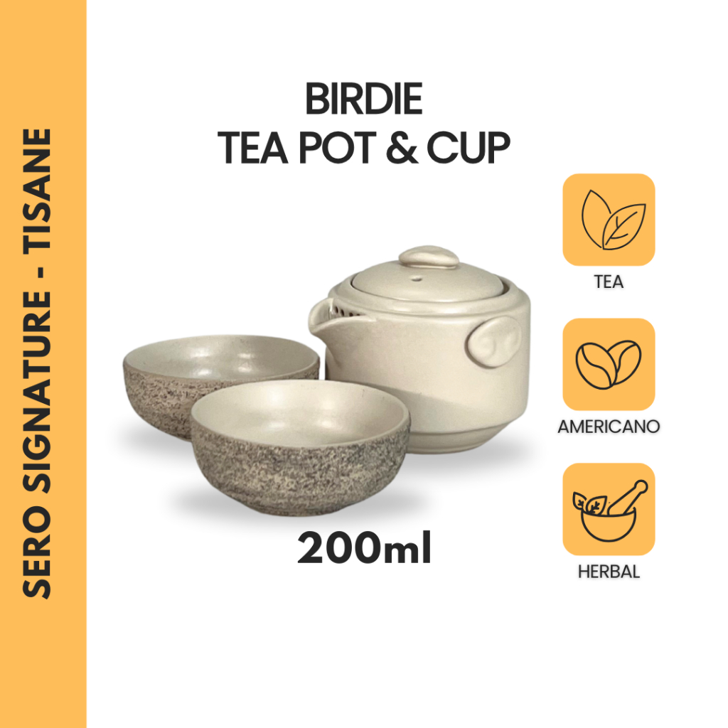 Jual Teko Keramik SERO Birdie Set Tea Pot 200ml & 2 Cup 80ml – Wadah ...