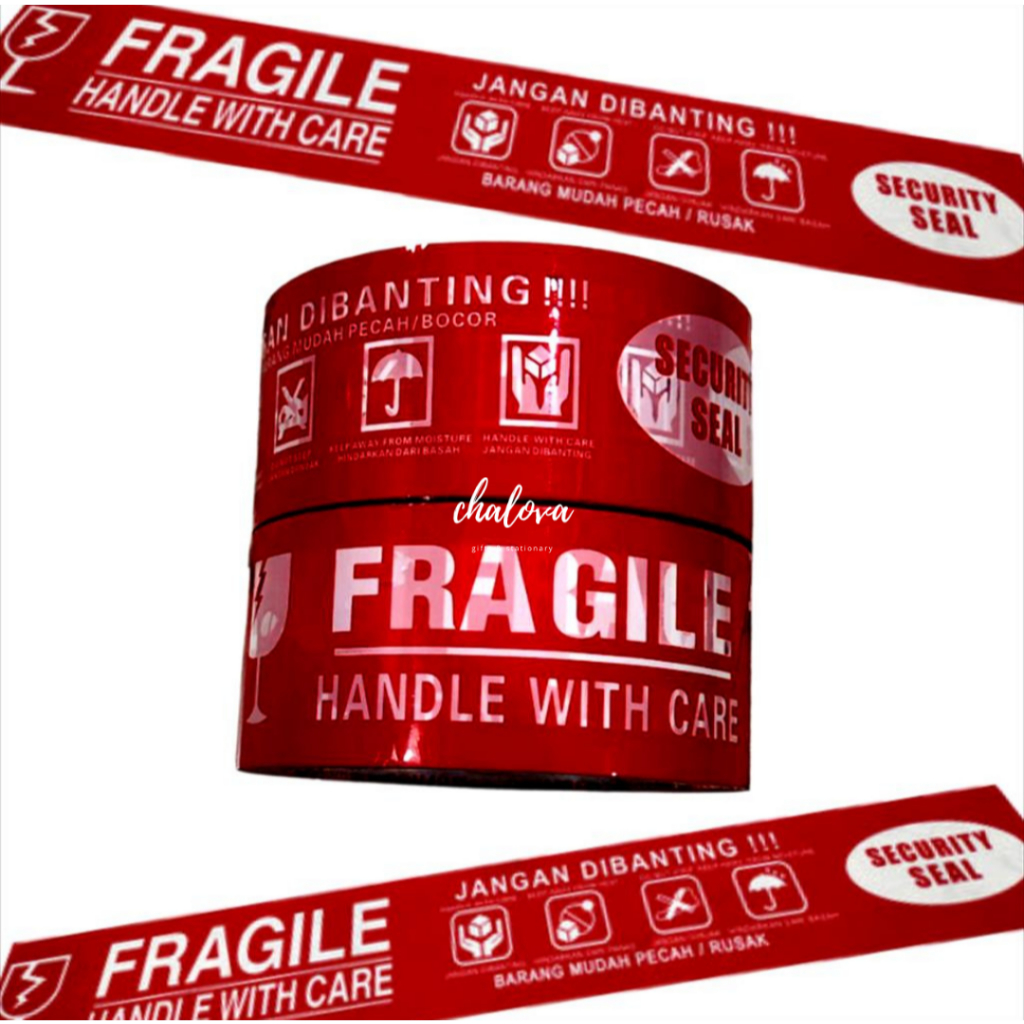 Jual [PCS] LAKBAN JANGAN DIBANTING MERAH BORNEO OPP / SELOTIP FRAGILE ...