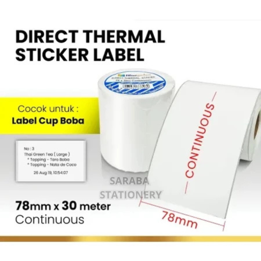 Jual Direct Thermal Sticker Label Continuous BLUEPRINT 78x30 Meter ...
