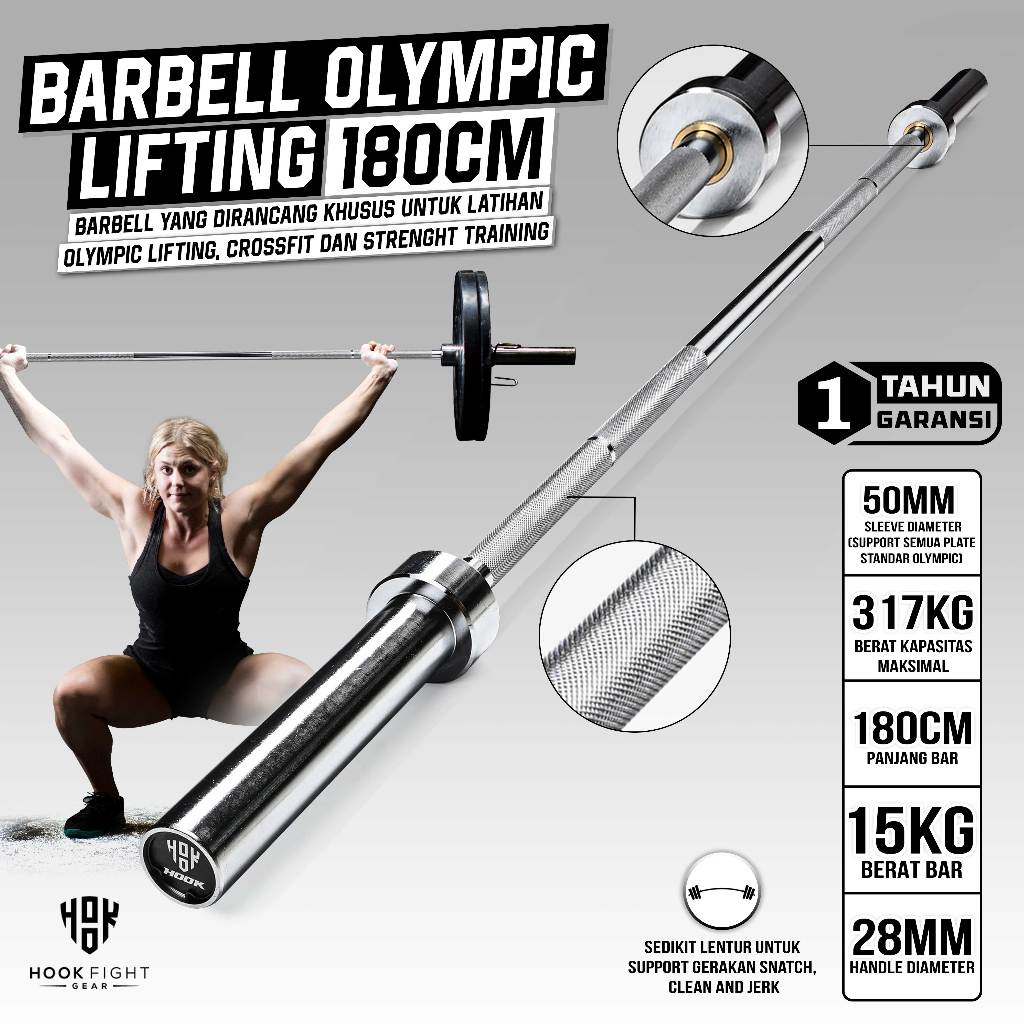 Jual Barbell Olympic Lifting 180cm Hook Barbell Angkat Besi Angkat ...