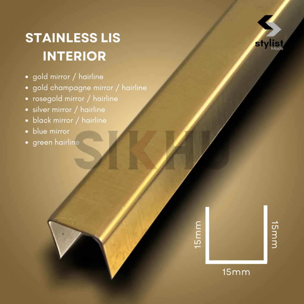 Jual Lis Stainless Interior | Lis U GOLD 15 x 15 x 15mm (FINISHING ...
