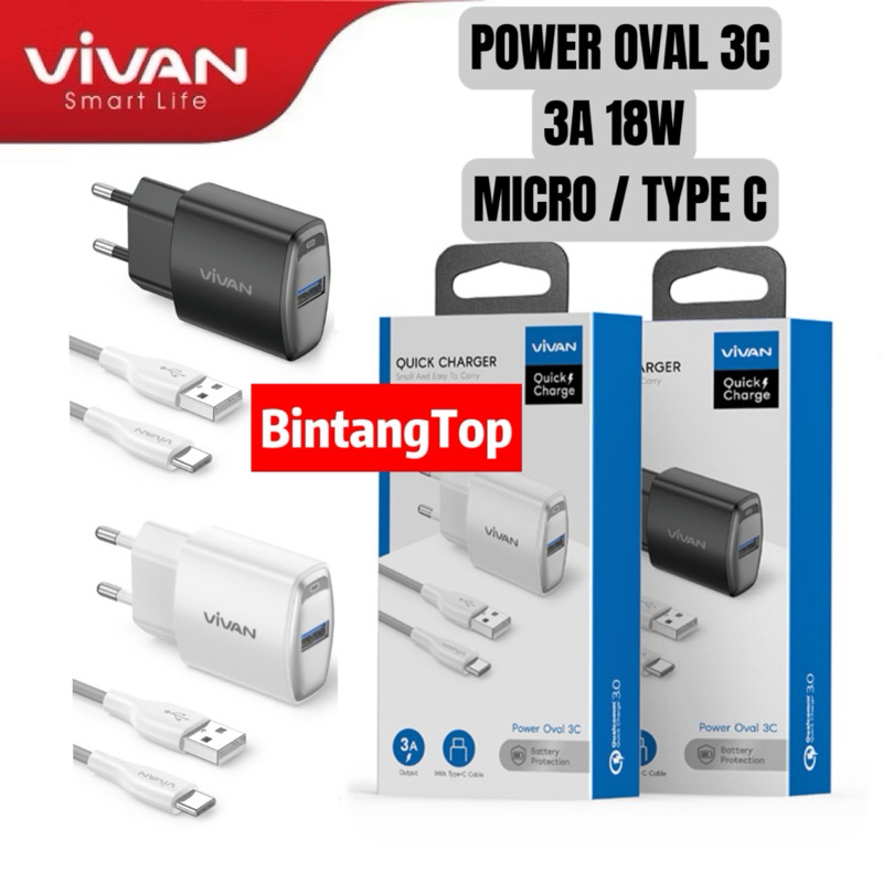 Jual Charger VIVAN Power OVAL 3C / 3L 18W 3A Quick Charging Fast Charging PD QC 3.0 USB A Port ...