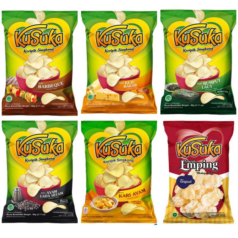 Jual Kusuka Aneka Keripik Singkong Barbeque keju lada rumput laut emping kari | Shopee Indonesia