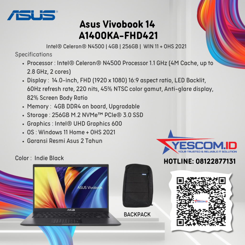 Jual Asus Vivobook 14 A1400KA FHD421/Celeron N4500/4GB/256GB SSD ...
