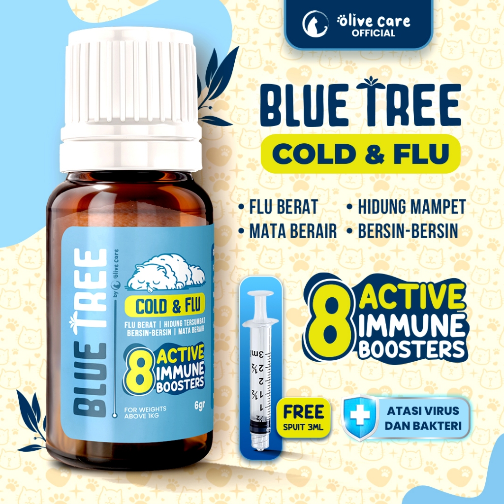 Jual Olive Care Vitamin Obat Kucing BLUE TREE Cold & Flu dengan 8 Bahan ...