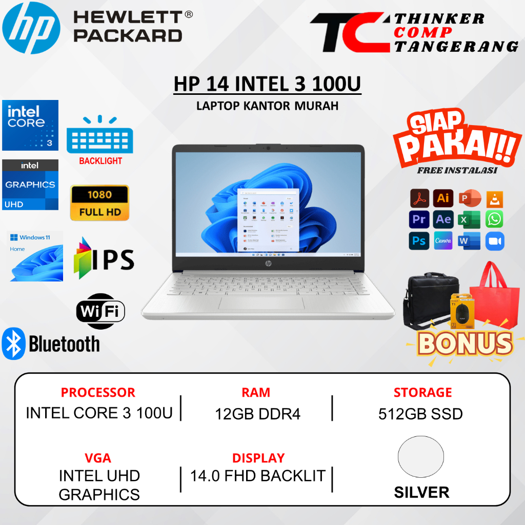 Jual Laptop sekolah Baru HP 14 Intel Core 3 100U 16GB 512GB SSD 14 FHD ...