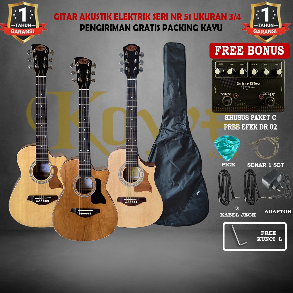 Jual Gitar Akustik Elektrik ORIGINAL Merk Kowe Ukuran Body 3/4 Seri NR 51 Promo Paket EFEK DR 02 ...