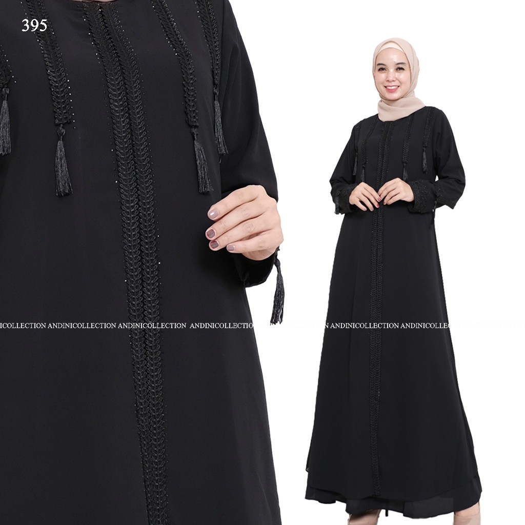 Jual Abaya Maxi Hitam 395 Miraj Abaya Umroh Hitam Putih Renda Bordir ...