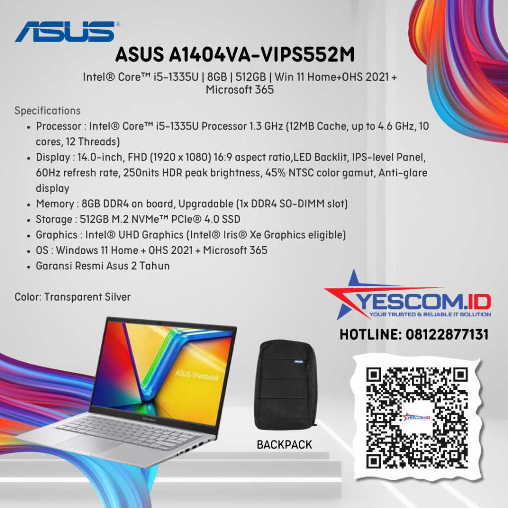 Jual Asus Vivobook 14 A1404VA VIPS552M/Core i5-1335U/8GB/512GB SSD ...
