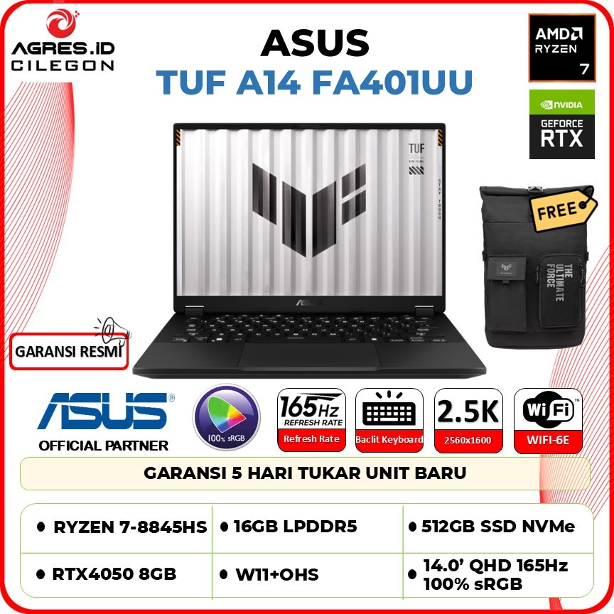 Jual Asus TUF A14 FA401UU AMD Ryzen 7 8845HS RTX4050 6GB RAM 16GB 512GB ...