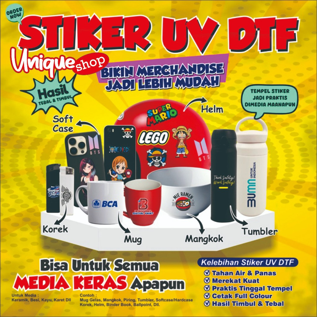 Jual Print Sticker UV DTF 1 Meter | Stiker DTF UV A4 | Sticker UV DTF 50 cm | Stiker Timbul ...