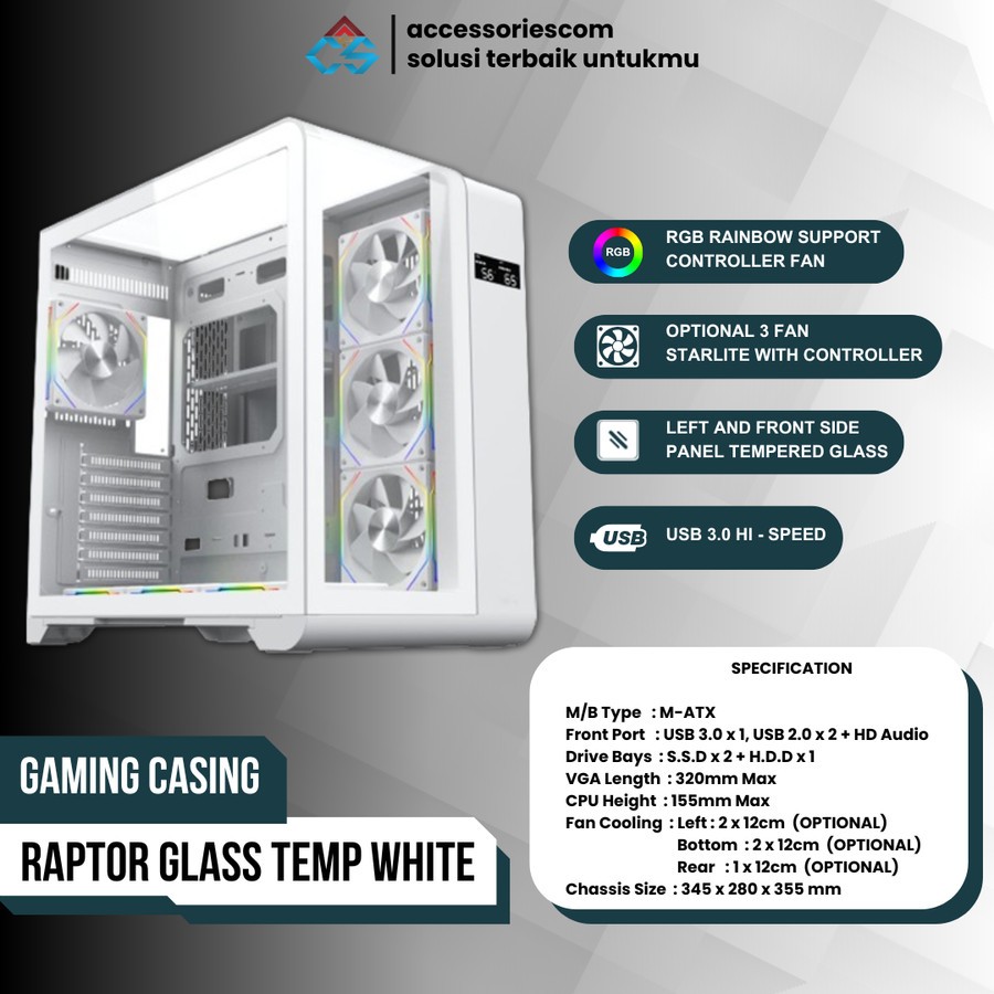 Jual Casing Gaming Raptor Glass Temp Series - Casing ukuran BESAR ...