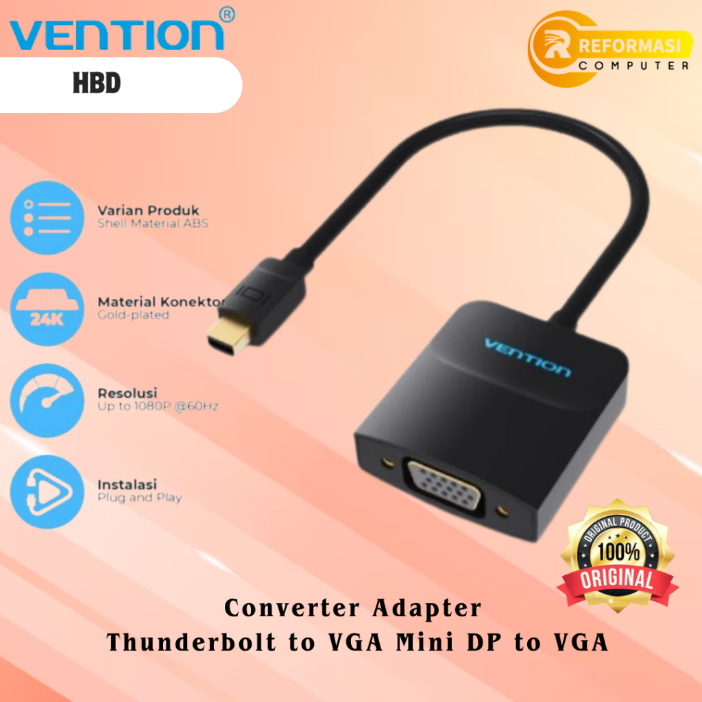 Jual VENTION Adapter Vention Thunderbolt to VGA Converter Mini DP to ...
