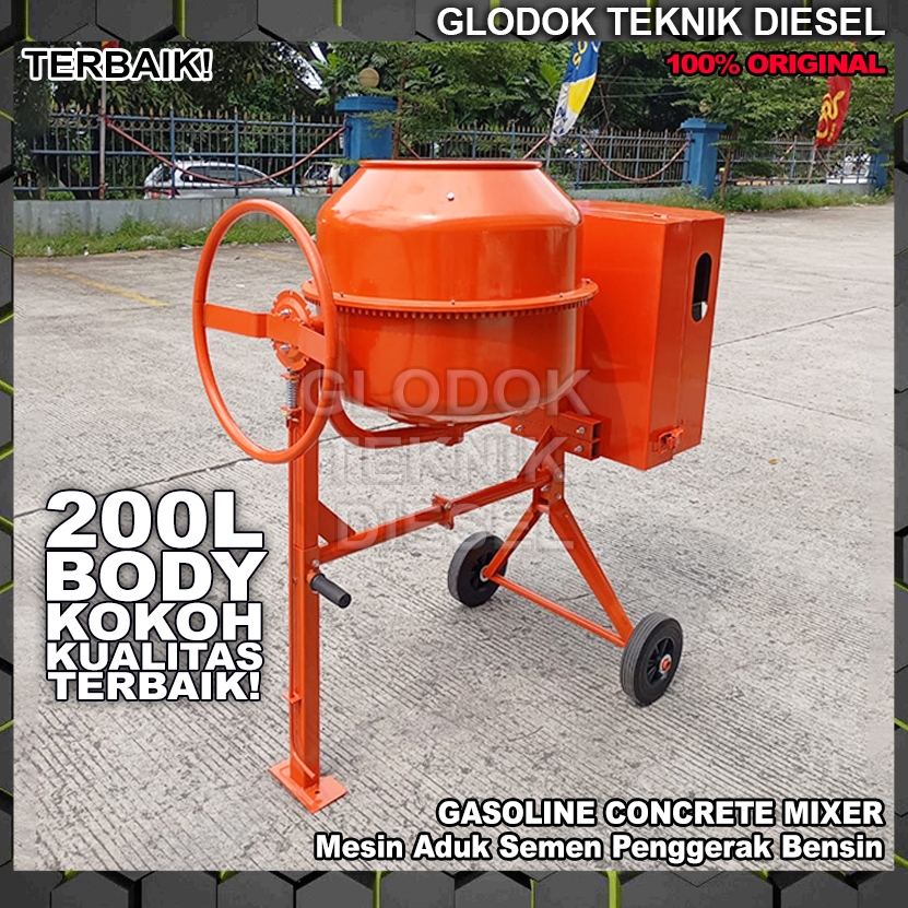 Jual MESIN ADUK SEMEN MOLEN TIGON 200 LITER TCM-200 G ENGINE BENSIN CONCRETE MIXER COR BETON 220 ...