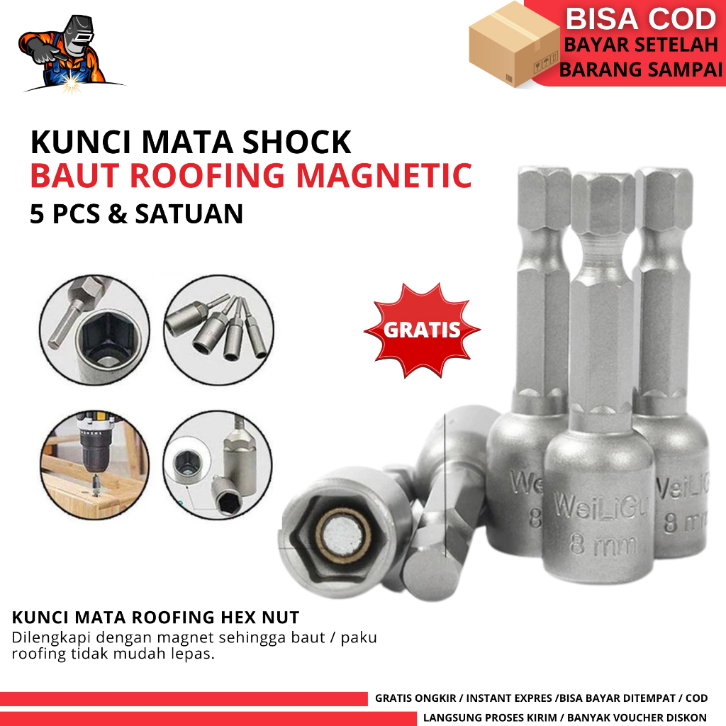 Jual Mata Bor Baut Kunci Sok Roofing 8MM X 48MM Baja Ringan / Baut ...