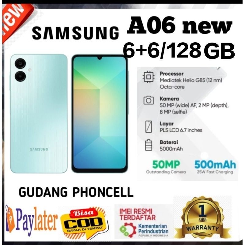 Jual samsung A06 12+ 128 GB (extend 6+6 GB) kamera 50 mp garansi 1 tahun resmi (imei terdaftar ...