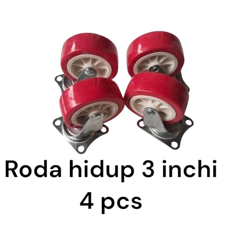 Jual roda 3 inchi hidup warna merah 1 set isi 4 pcs | Shopee Indonesia