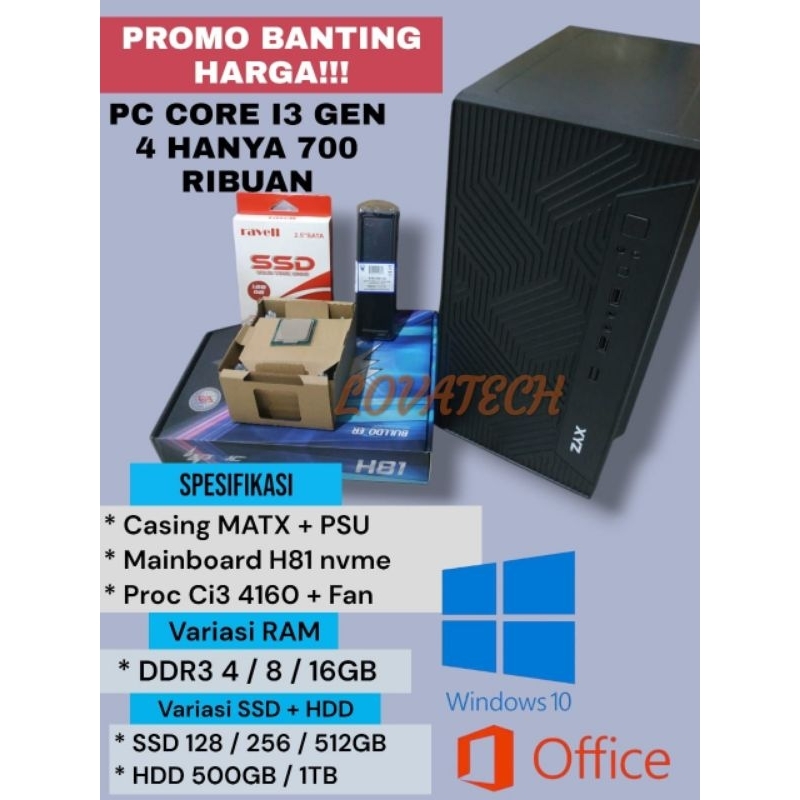 Jual PC RAKITAN CORE I3 GEN 4 | CPU CORE I3 GEN 4 H81 NVME + RAM 16GB ...