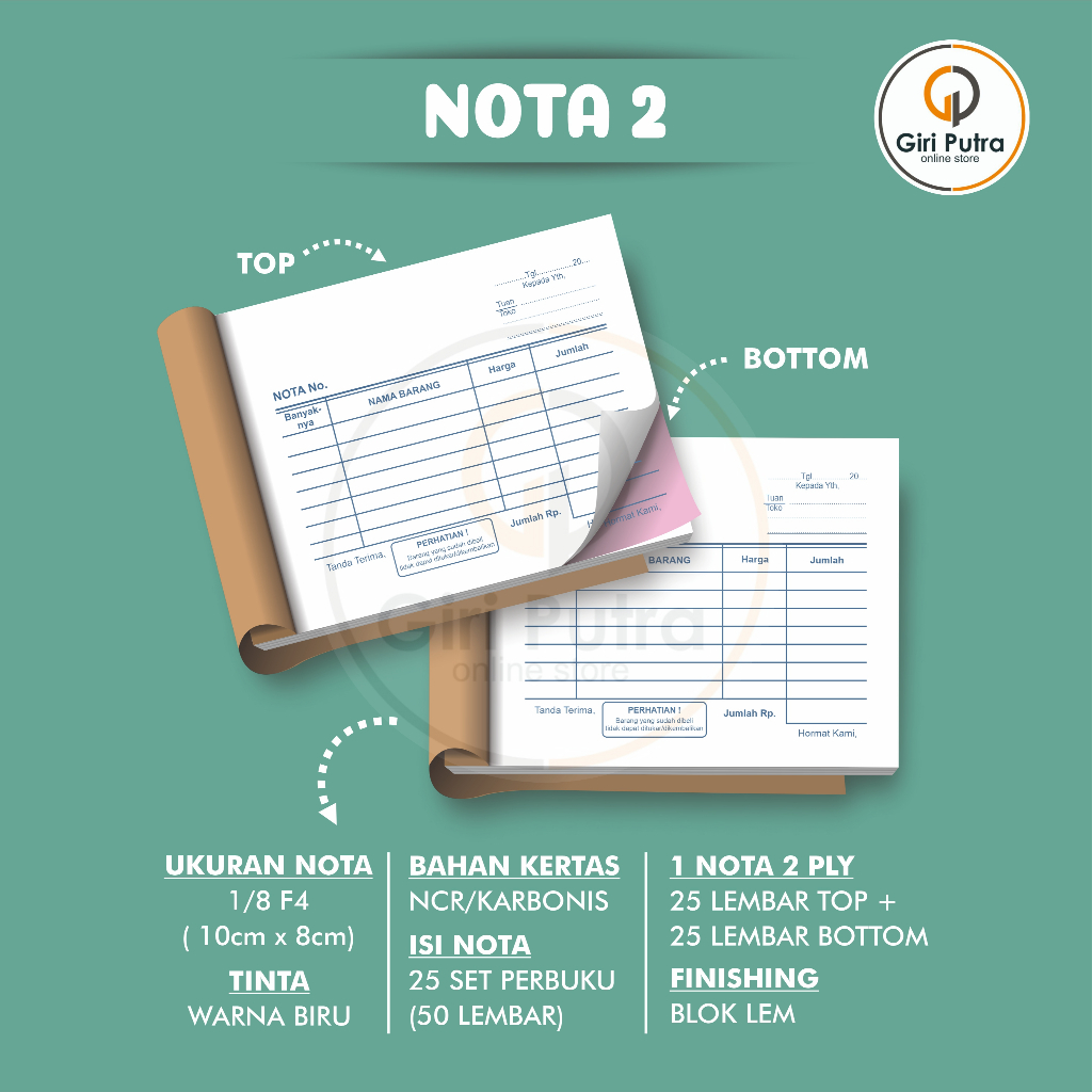 Jual Nota Kontan Kecil 2 Fly / Nota Ukuran 10 cm x 8 cm | Shopee Indonesia