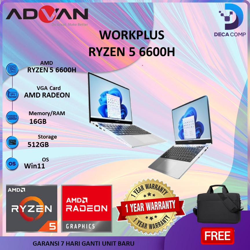Jual Advan Workplus /Ryzen 5-6600H/16GB/512GB SSD/14″ FHD IPS/Win 11 ...