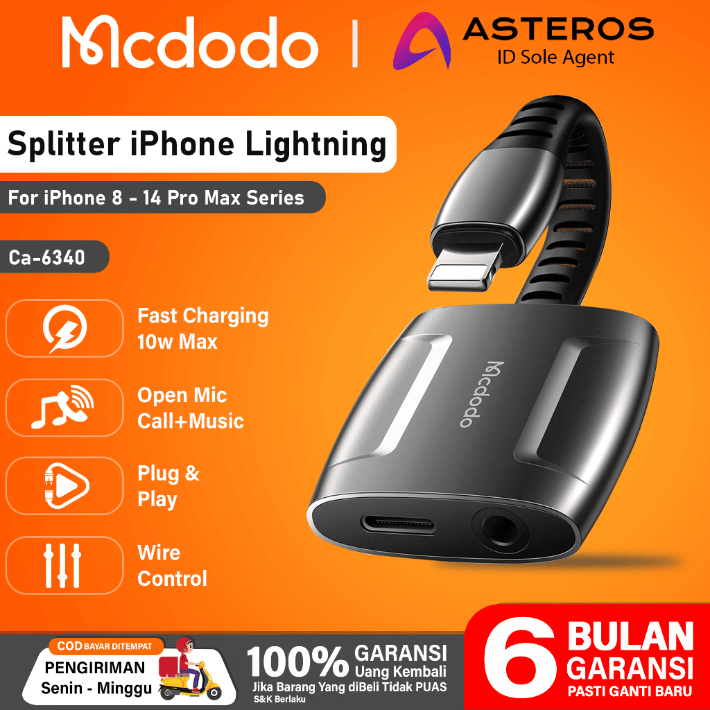 Jual MCDODO Converter Splitter For iPhone 2in1 Lightning to Jack 3.5 mm ...