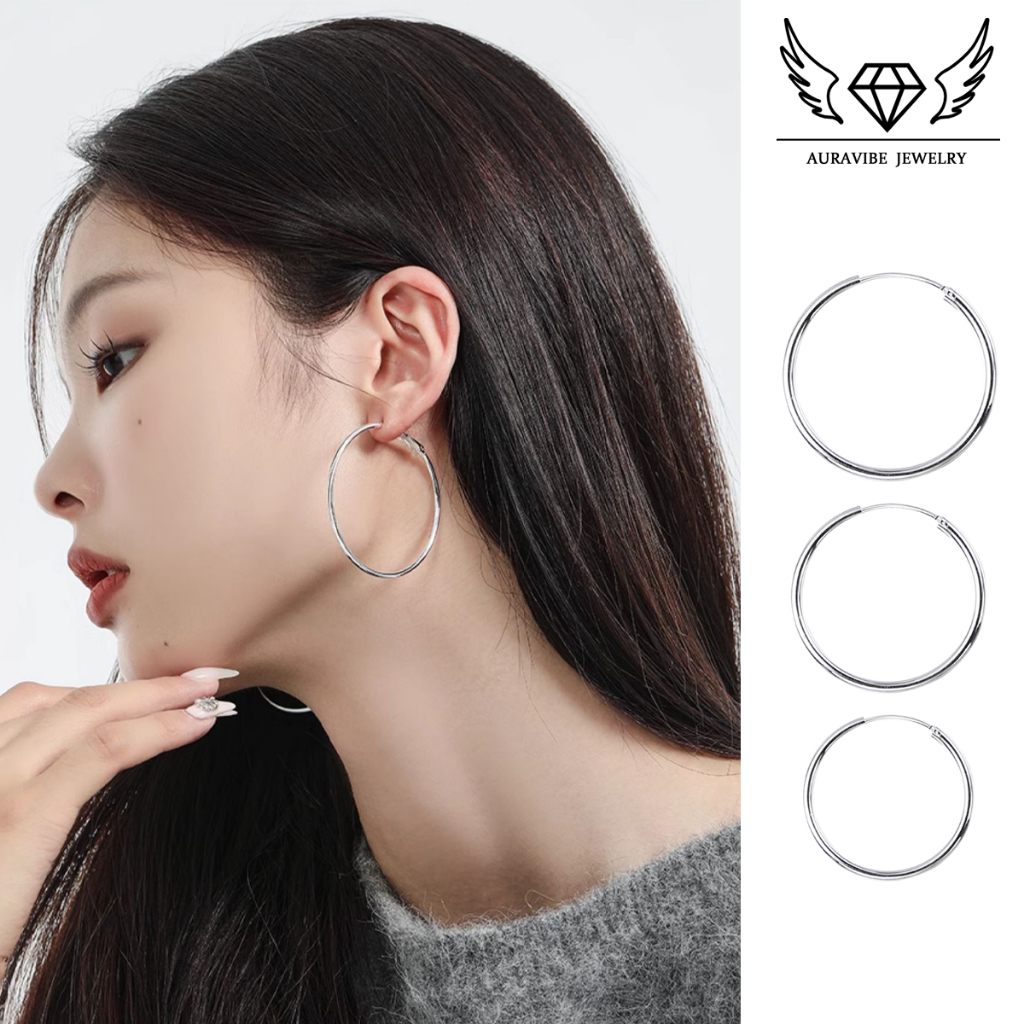 Jual AURAVIBE JEWELRY-925 Jarum Perak Anting-anting lingkaran sederhana ...