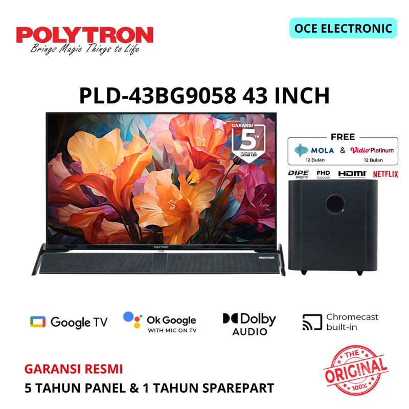 Jual LED POLYTRON PLD-43BG9058 43 INCH SMART ANDROID TV GOOGLE TV ...