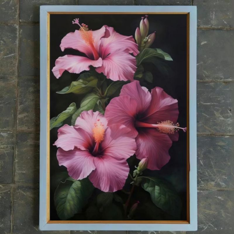 Jual Hiasan dinding lukisan cetak Bunga sepatu pink plus Bingkai ukuran ...