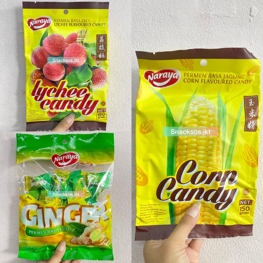 Jual NARAYA CORN JAGUNG CANDY / GINGER JAHE CANDY / LYCHEE LECI CANDY ...
