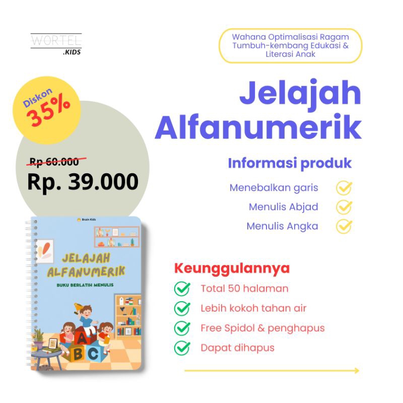 Jual BUKU BELAJAR MENULIS LENGKAP ALFANUMERIK (Garis, Abjad, Angka ...