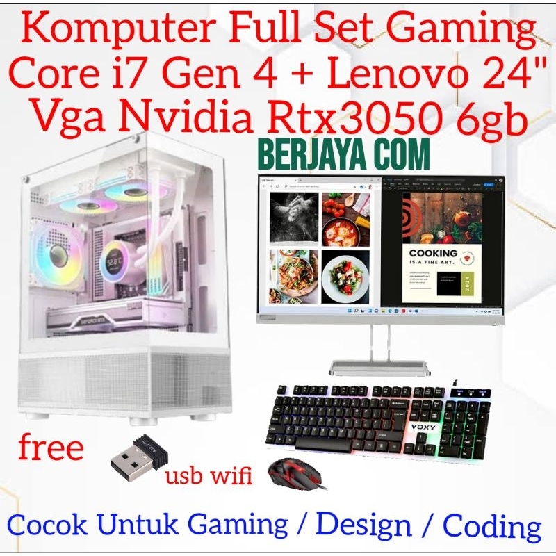 Jual Full Set Core i7 gen 4 - Vga Nvidia Geforce Rtx3050 6gb - Led Lenovo 24" - 16gb Ram - 1tb ...