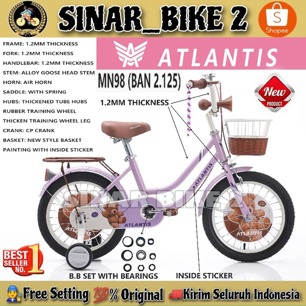 Jual Sepeda Anak Perempuan Mini ATLANTIS MN 98 Ukuran 12 16 18 Inch ...
