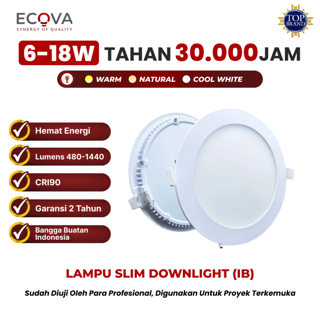 Jual Ecova - Lampu Slim Downlight LED Bulat InBow (IB) | Cahaya Putih ...