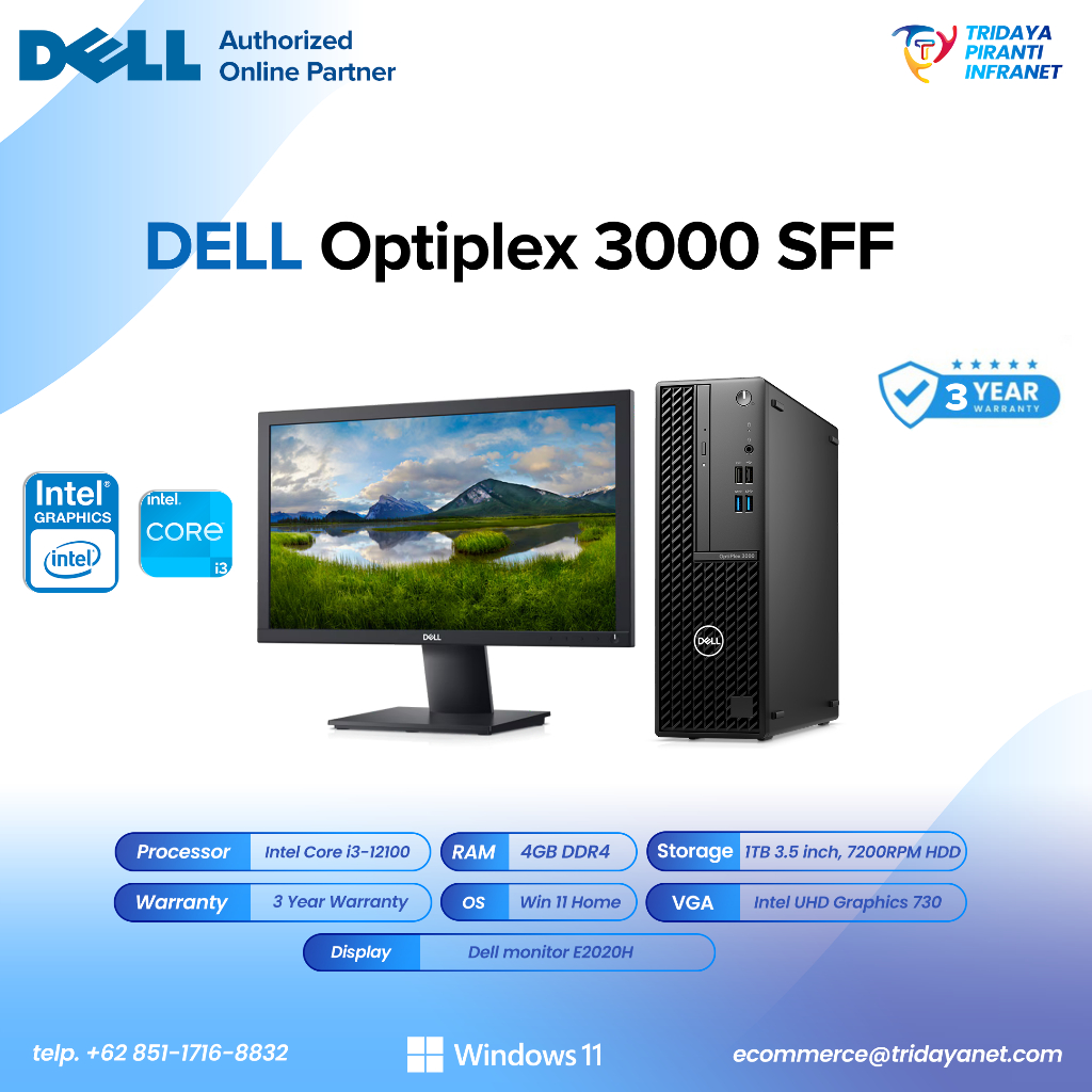 Jual DELL OPTIPLEX 3000 SFF INTEL CORE I312100 RAM 4GB DDR4 1TB HDD UBT ...