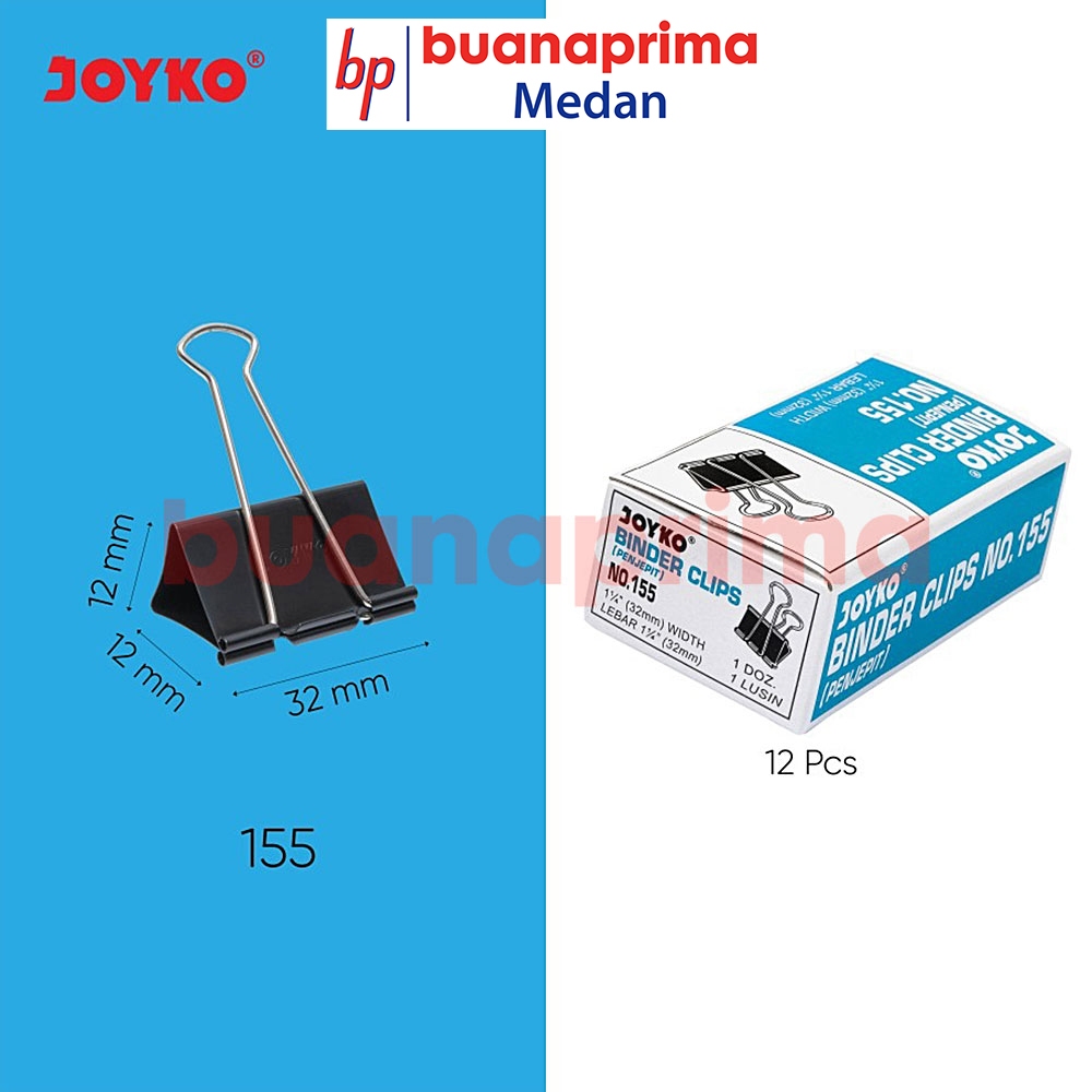 Jual BINDER CLIP JOYKO No 155 Isi 12 pcs 32 mm Penjepit Kertas Hitam ...