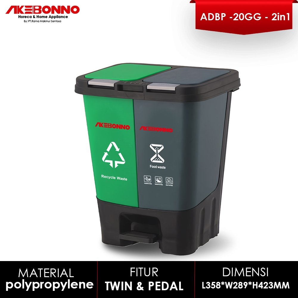 Jual AKEBONNO - Dustbin/Tong/Tempat Sampah Hotel Cafe Rumah Plastik Serbaguna 2In1 HDPE Green ...