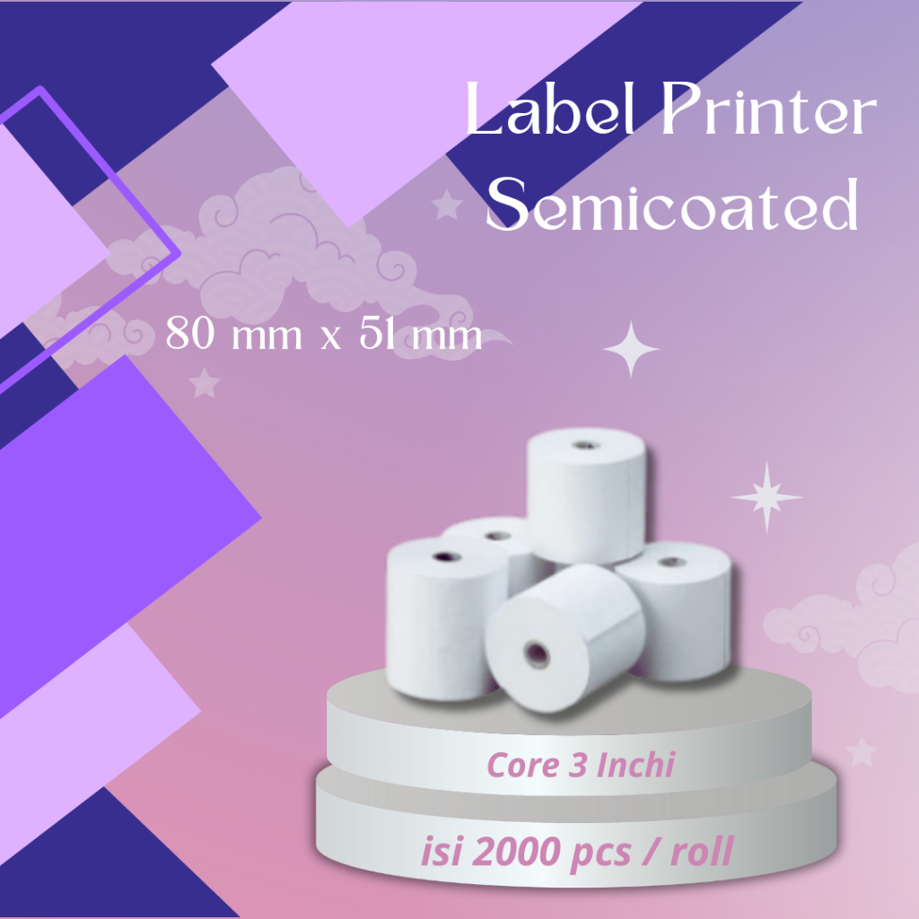 Jual Sticker Label Printer Semicoated 80mm x 51mm Core 3 Inch isi 2000 ...