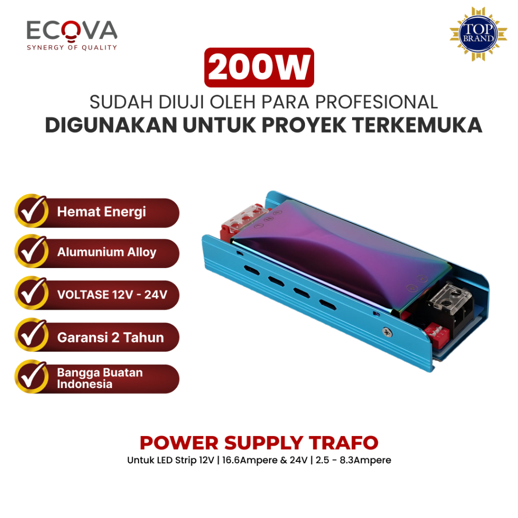 Jual Ecova - Power Supply Trafo Untuk LED Strip | 200 Watt | 12V / 16 ...