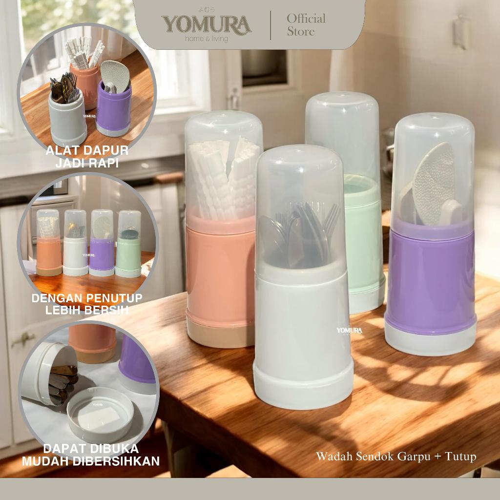 Jual YOMURA Tempat Sendok Garpu Tower Alat Makan dengan Tutup/ Wadah ...