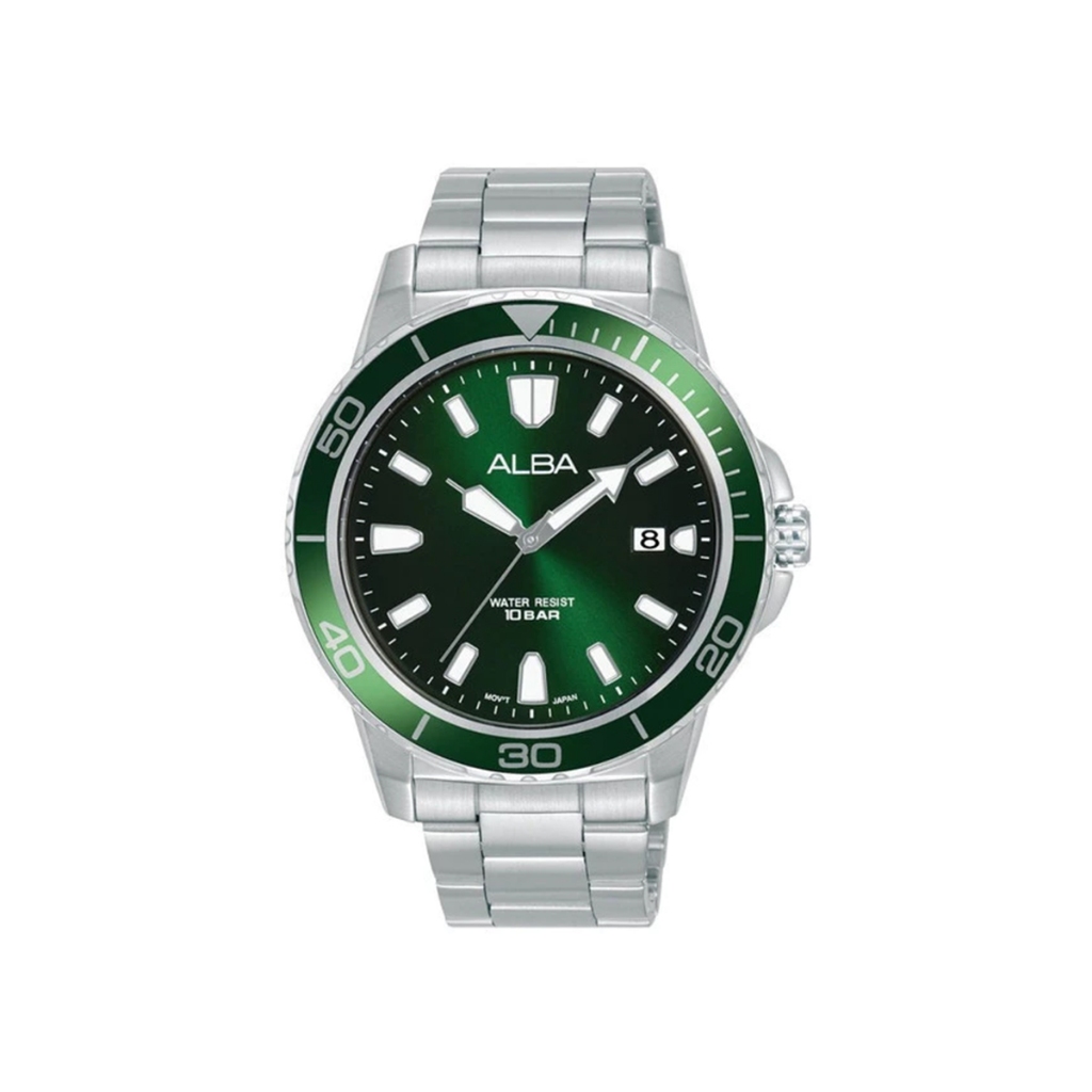 Jual Jam Tangan Alba Quartz Stainless Steel Strap Green Dial Watch 42mm ...