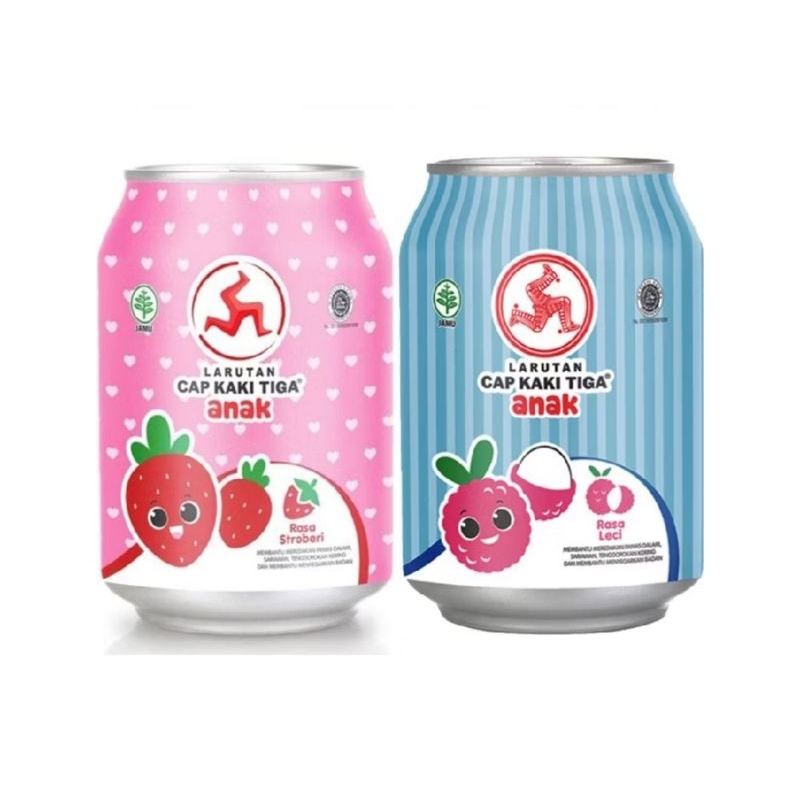 Jual Larutan Cap Kaki Tiga Anak Kaleng rasa Strawberry dan Leci kemasan 238ml Exp Februari 2028 ...