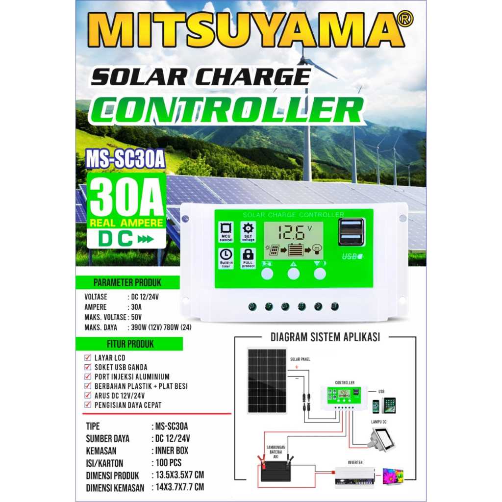 Jual Kontrol Panel Surya Solar Charge Controller Mitsuyama 30 Ampere MS ...