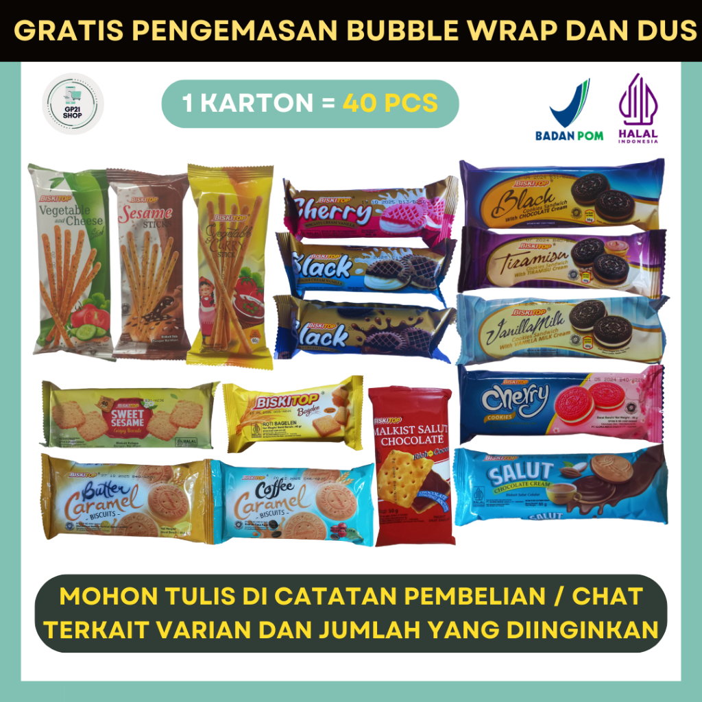 Jual Biskitop 1 Dus / 1 Karton Mix (Isi 40 PCS) - Biskuit Cemilan Snack ...
