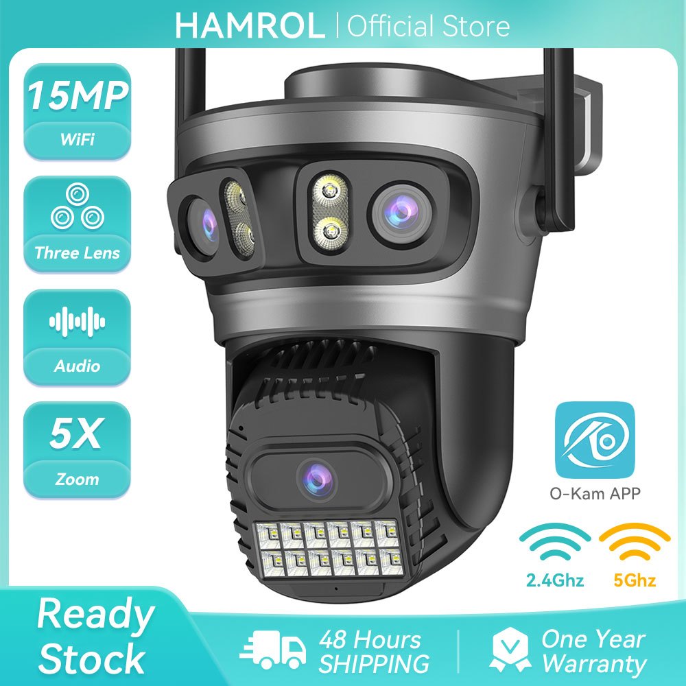 Jual Hamrol 15MP 5X Zoom Three Lens WIFI Camera Outdoor PTZ Kamera ...