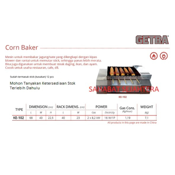 Jual GETRA Corn Baker KE-102 Mesin Untuk Membakar Jagung/Sate | Shopee ...
