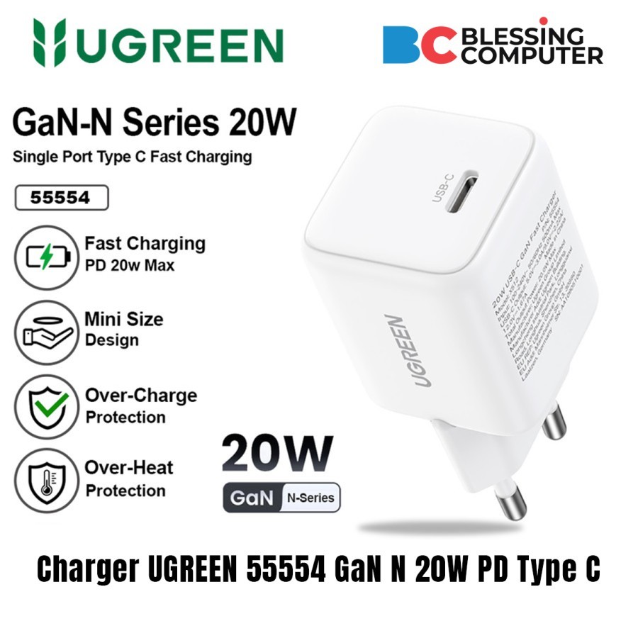 Jual Charger UGREEN 55554 GaN N 20W PD Type C - White | Shopee Indonesia