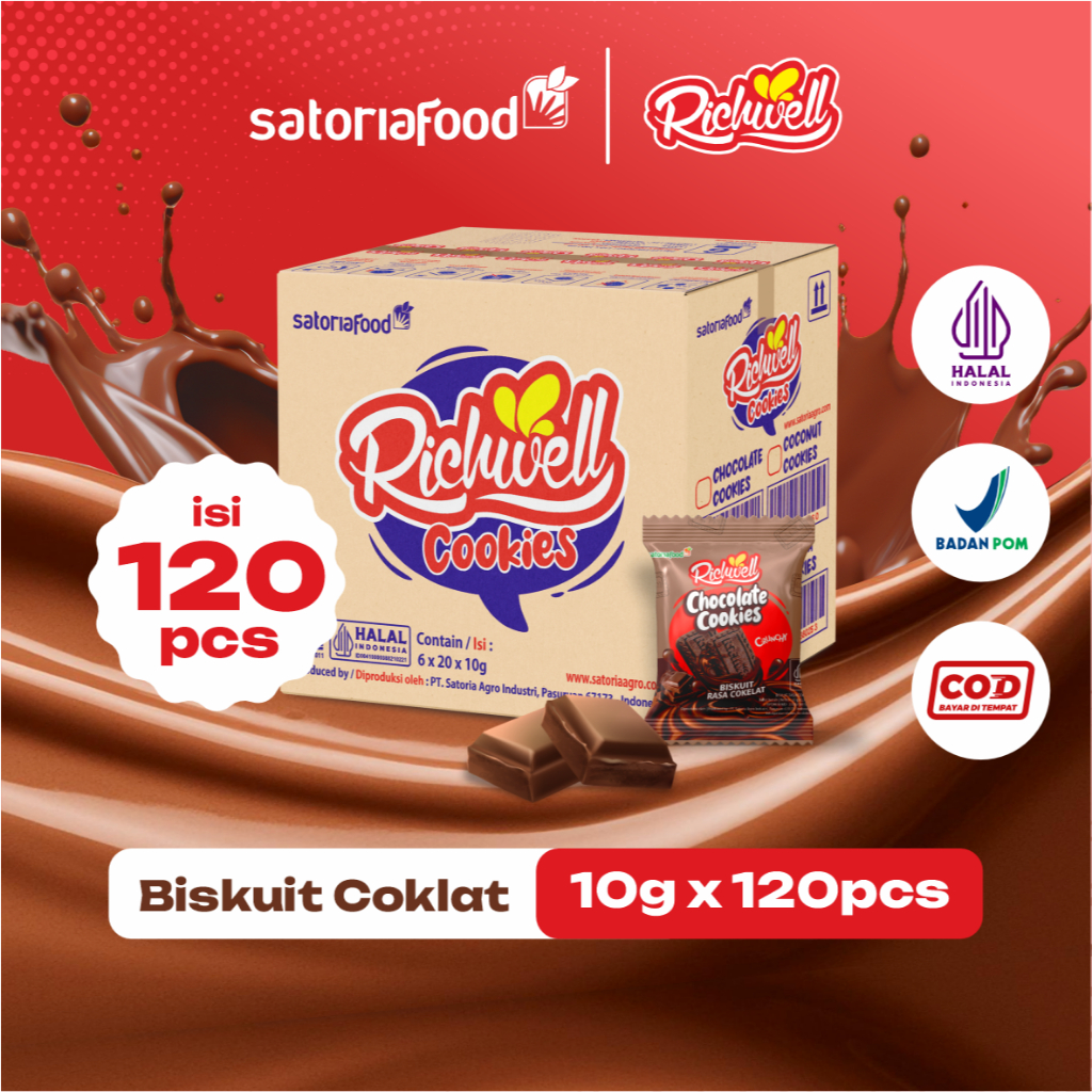 Jual Snack Richwell Chocolate Cookies 10g | [ 1 Dus ] Cemilan Biskuit Kukis Rasa Coklat isi 120 ...