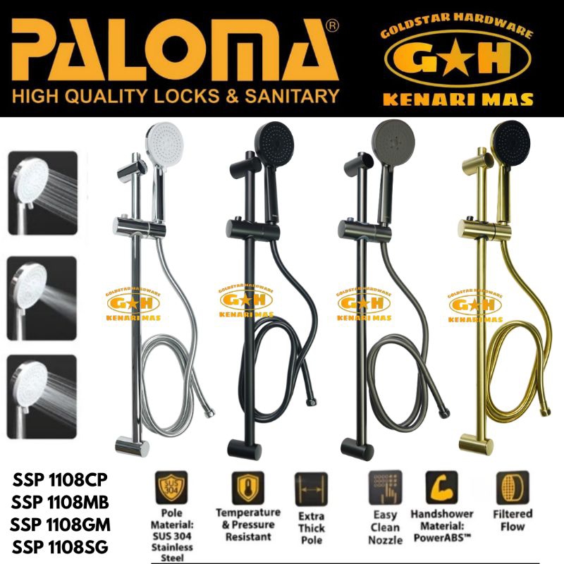 Jual PALOMA SHOWER SET TIANG HANDSHOWER MANDI KOMPLIT STAINLESS STEEL ...